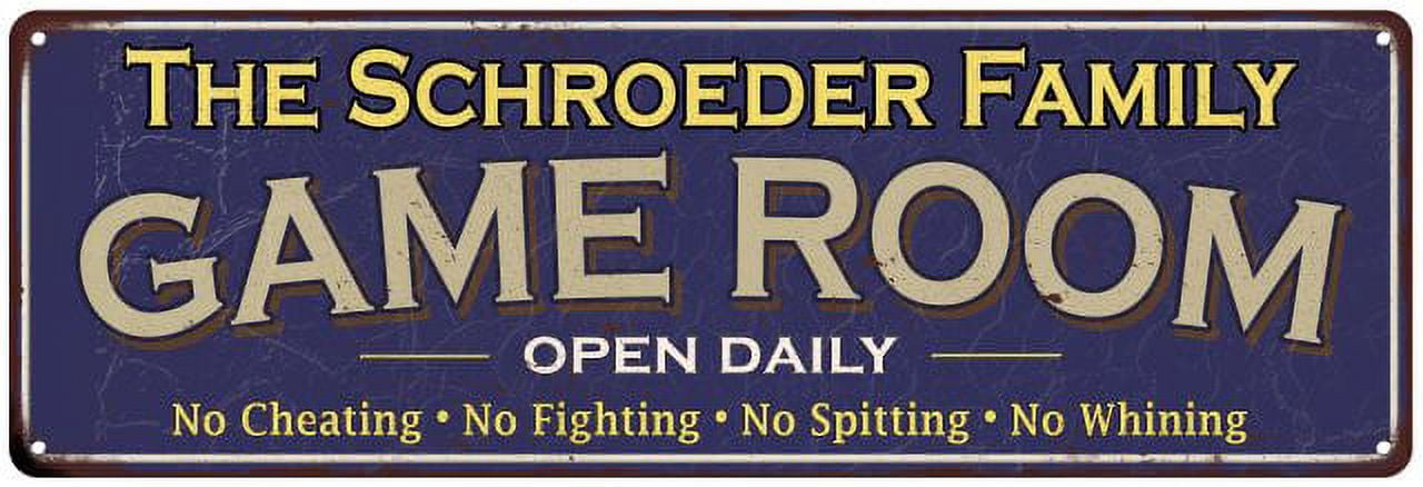 The Schroeder Family Gift Blue Game Room Metal 6x18 Sign 206180037945 ...