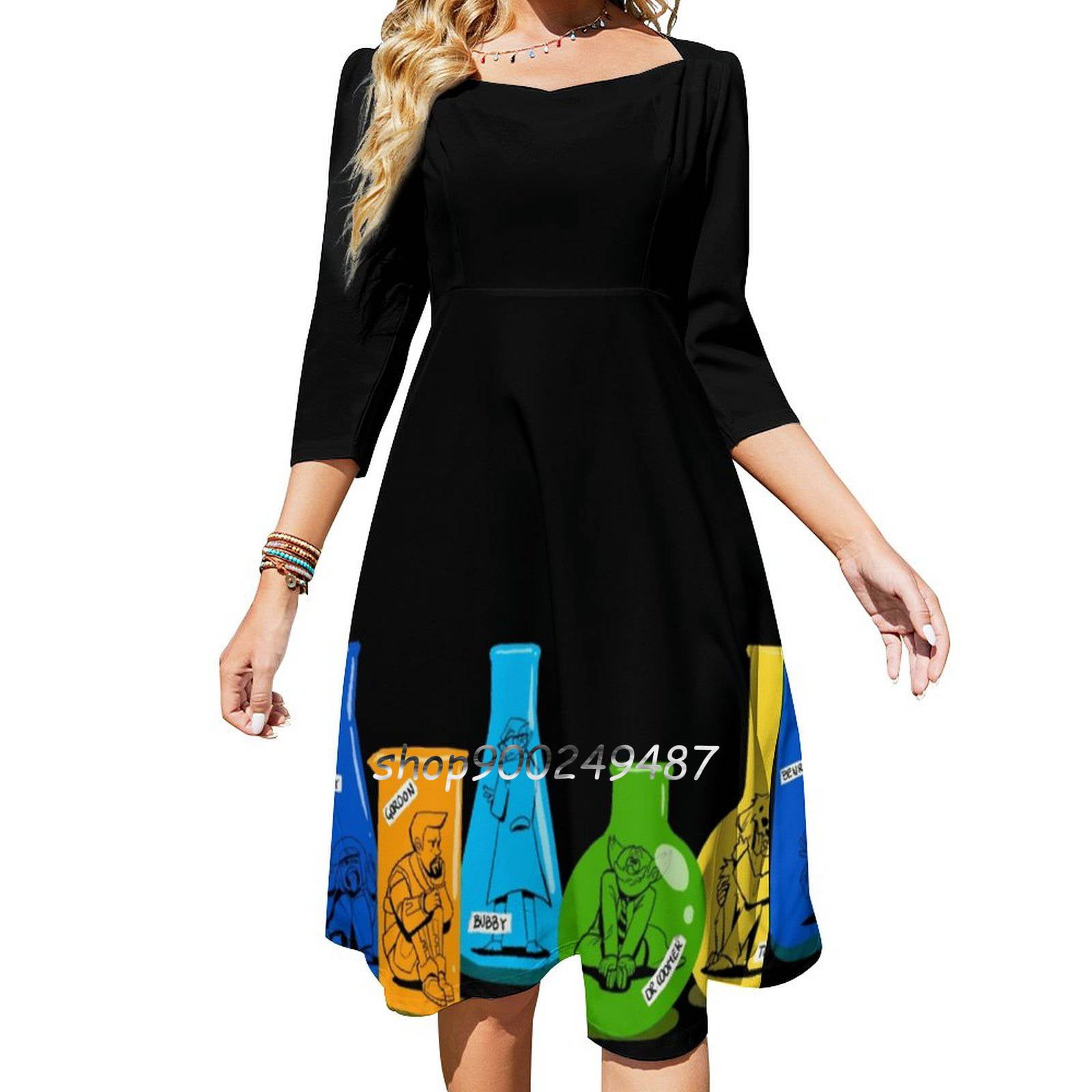 The Science Team Square Neck Dress New Plus Size Elegant Women Waist ...