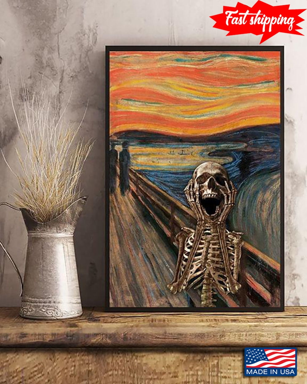 The Scream By Edvard Munch Parody With Screaming Skeleton 16 x 24 Inch ...