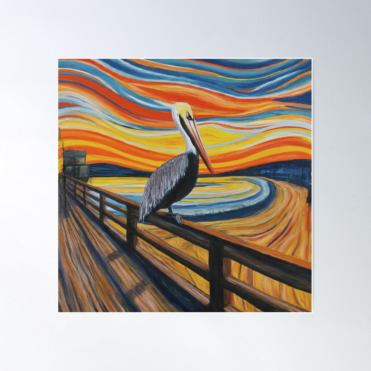 The Scream Inspired Pelican On The Pier Coastal Beach Poster Wall Art ...