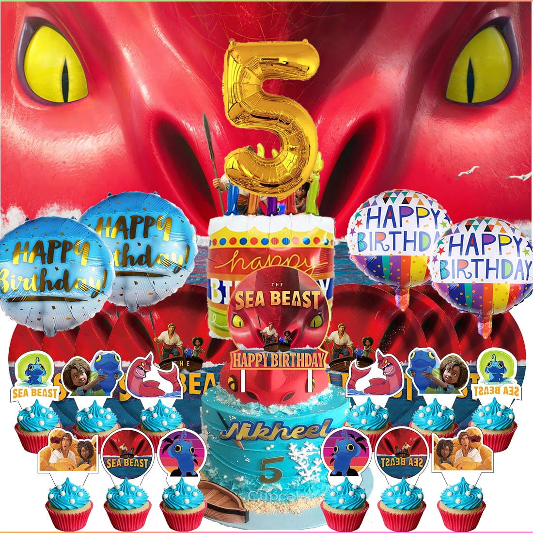 The Sea Beast 5th Tableware Balloons Cake Toppers Backdrop Banner ...