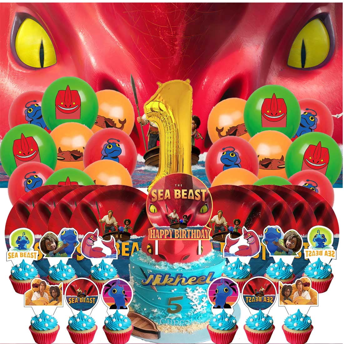 The Sea Beast Balloons Party Supplies 1st Decor Tableware Birthday Cake ...