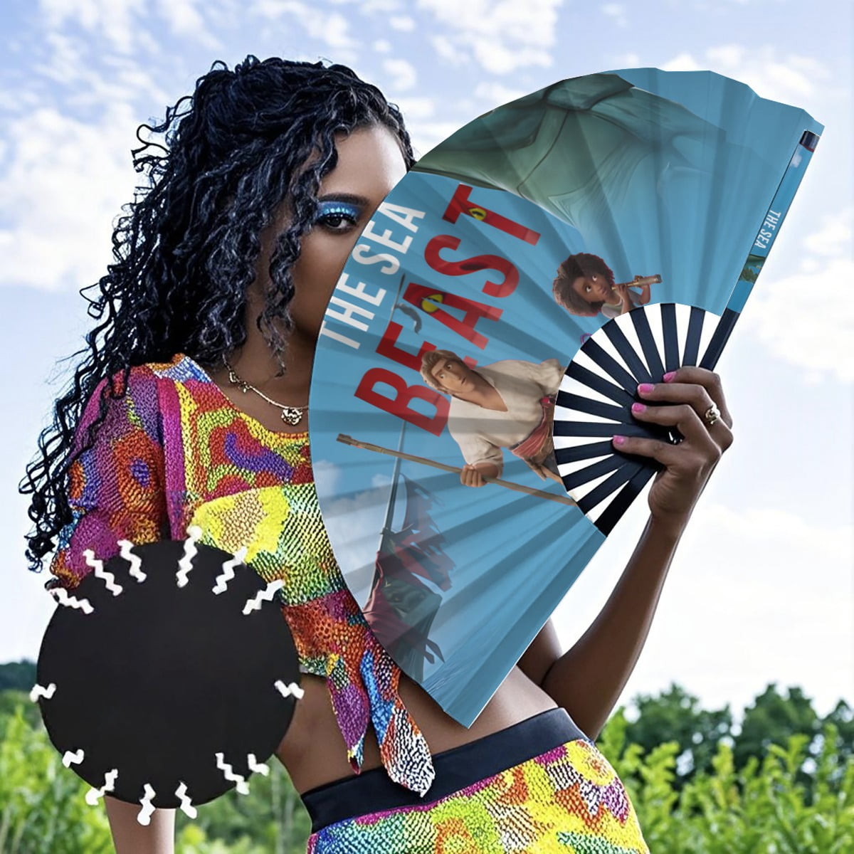 The Sea Beast-theme Folding Fan Chinese Fan Hand Polyester Foldable Fan ...