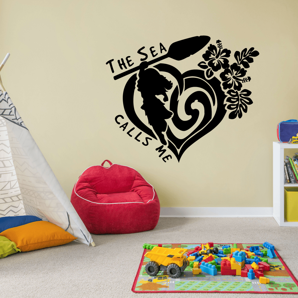 The Sea Calls Me Girl Quote Heart of Te Fiti Girl Silhouette Vinyl Wall ...