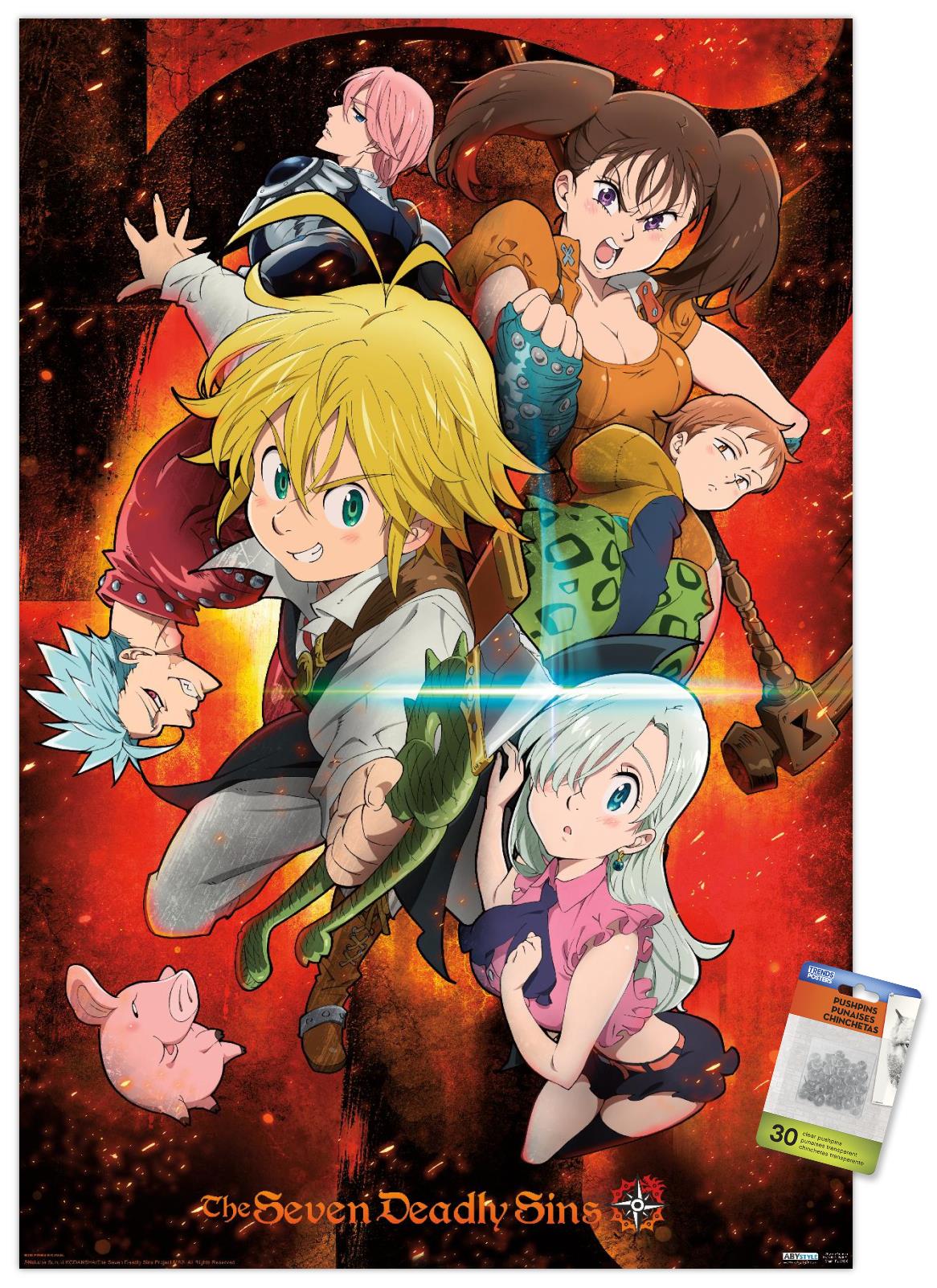 The Seven Deadly Sins - Characters Wall Poster with Push Pins, 22.375 ...