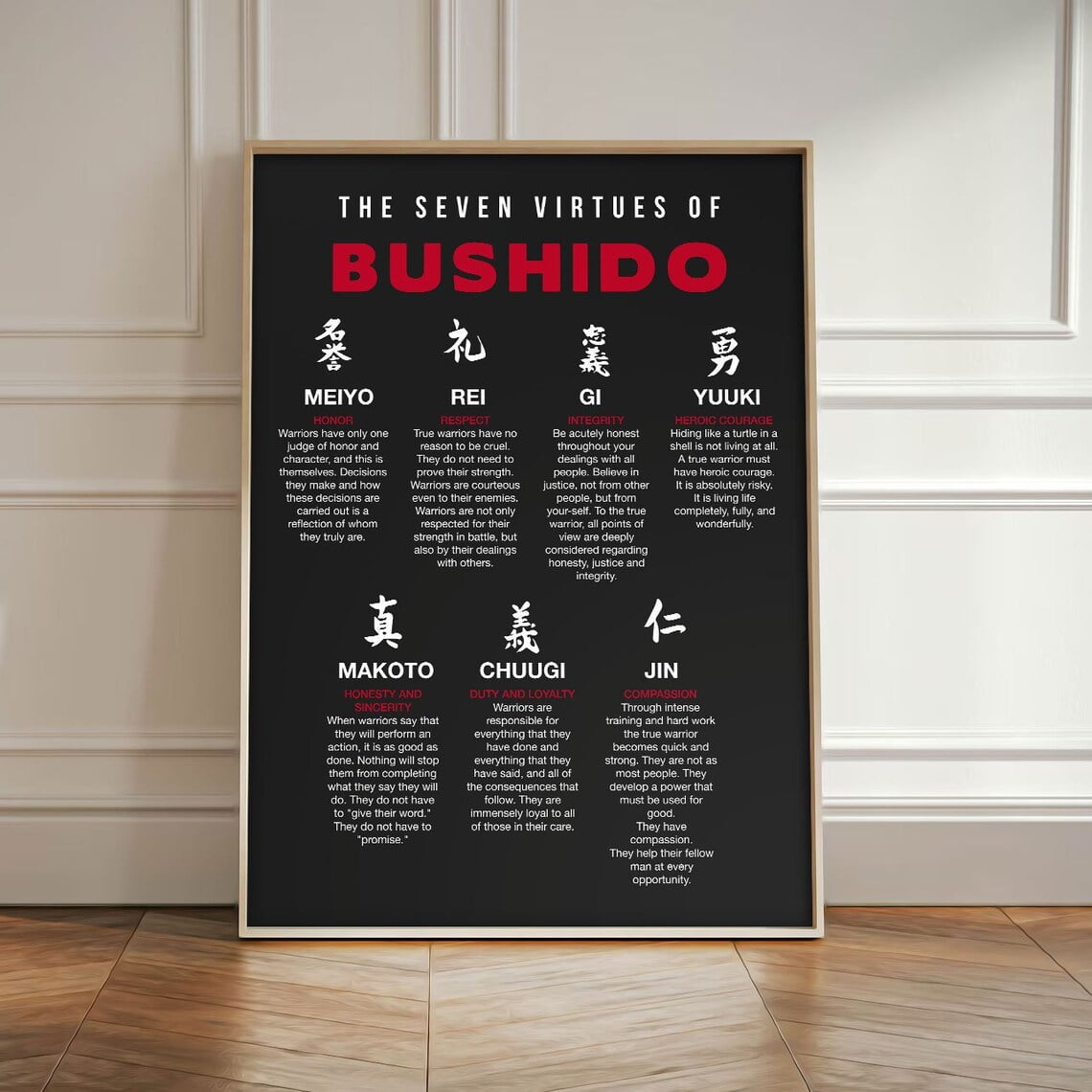 The Seven Virtues Of Bushido Wall Art Japan Samurai Japanese Warrior ...