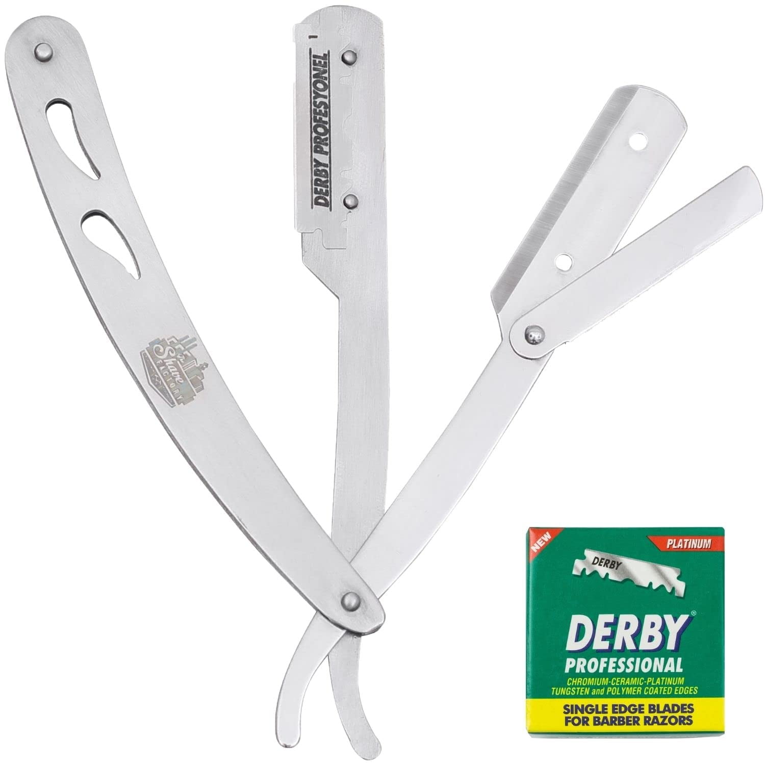 The Shave Factory Straight Edge Razor Kit (Steel Razor / 100 Derby ...