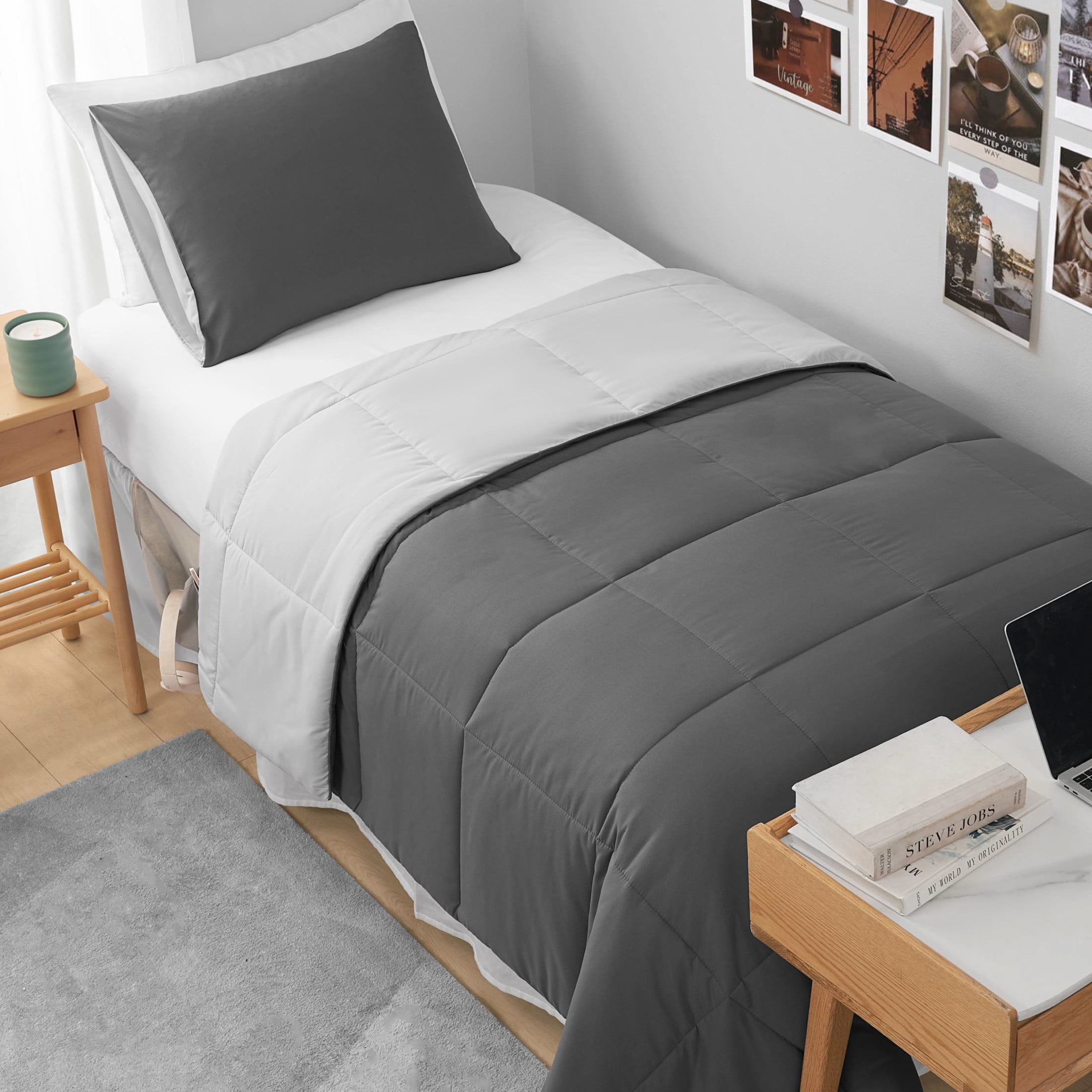 The Sheet Lab Reversible Box Stitch Comforter Set, 3-Piece Full/Queen ...