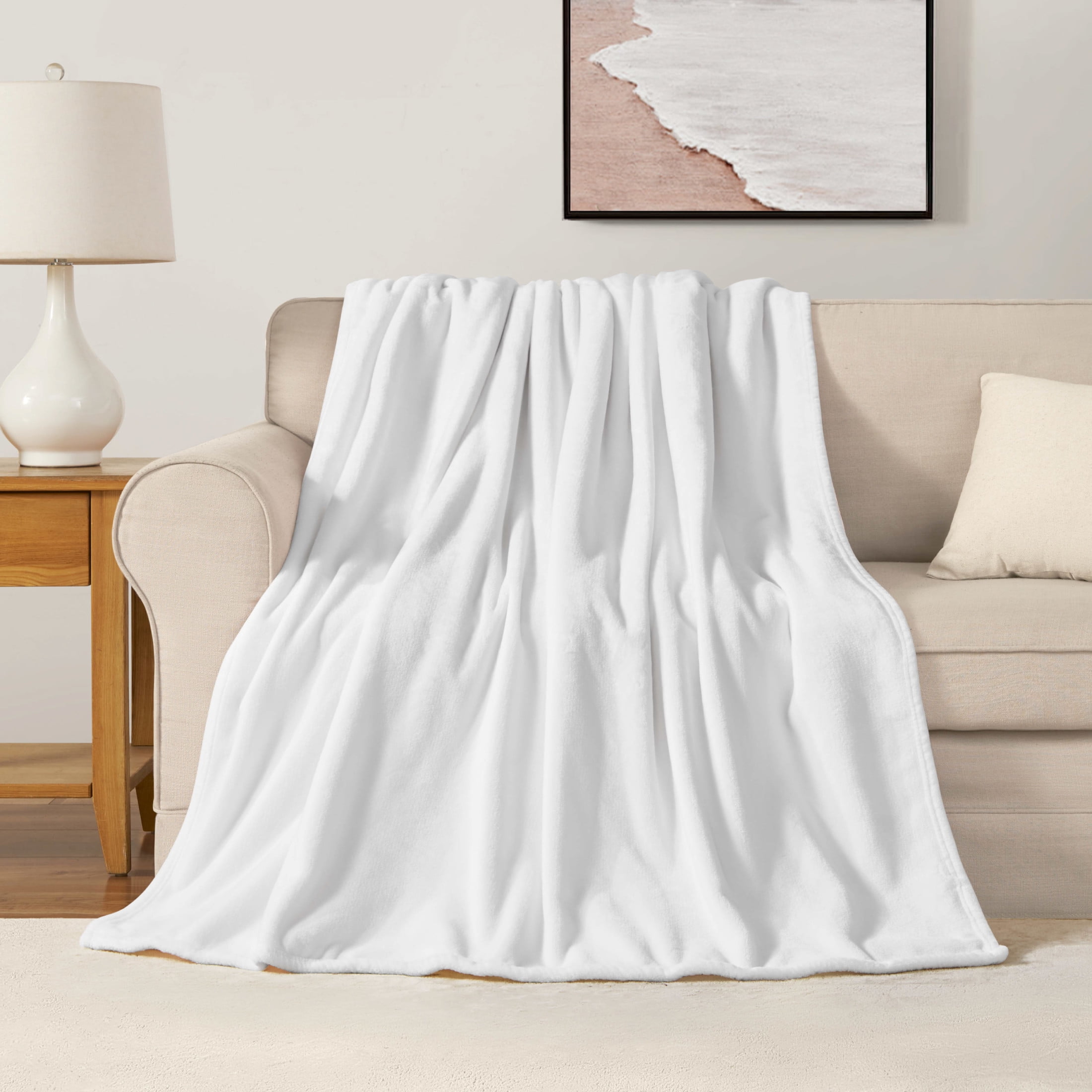 The Sheet Lab Solid Plush Microfiber Throw Blanket, White, 50" x 70 ...
