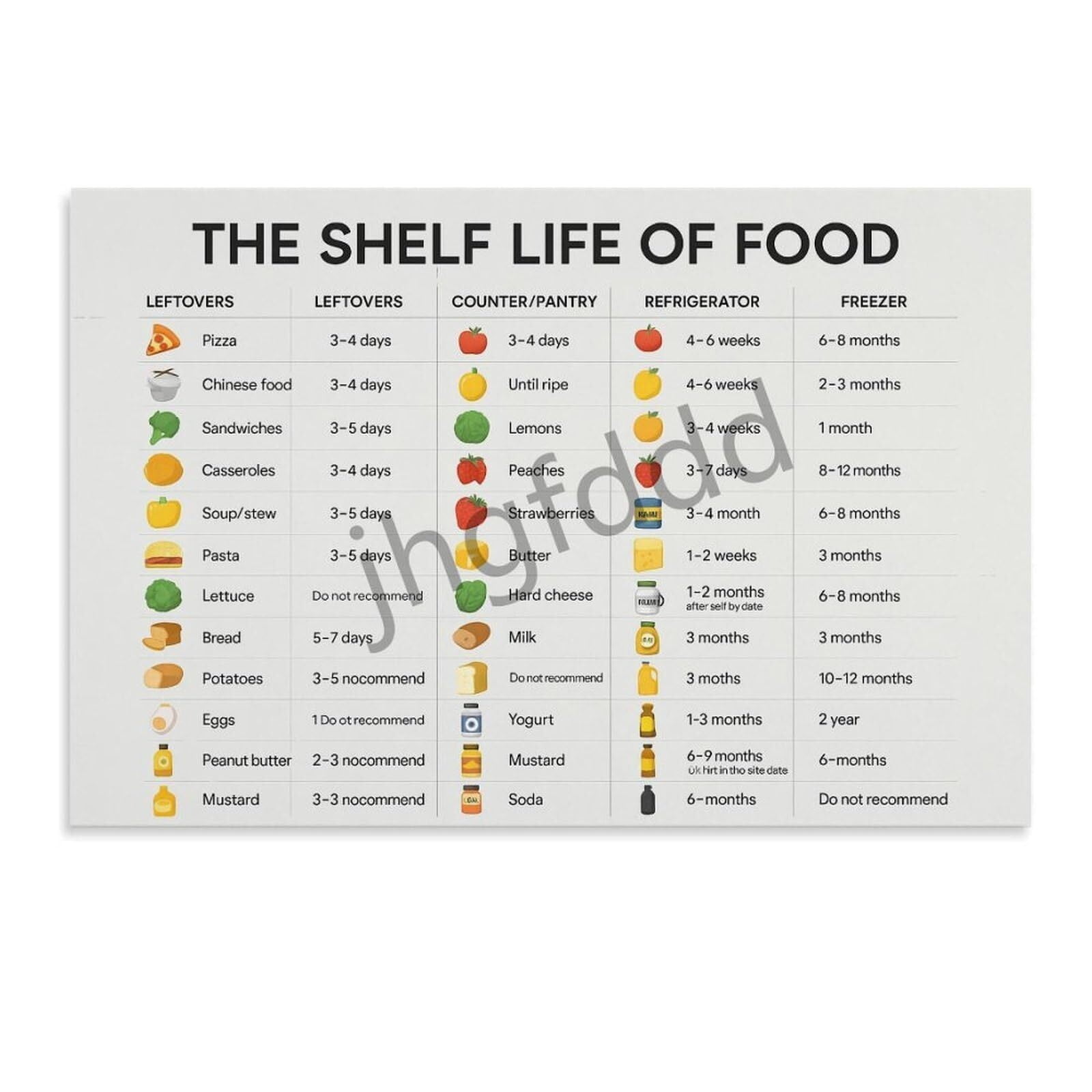 The Shelf Life Of Foods Poster Kitchen Cheat Sheet Historical Figures ...