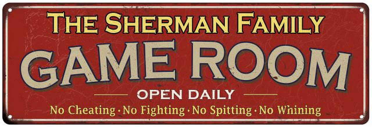 The Sherman Family Red Game Room Metal 6x18 Sign 106180038708 - Walmart.com
