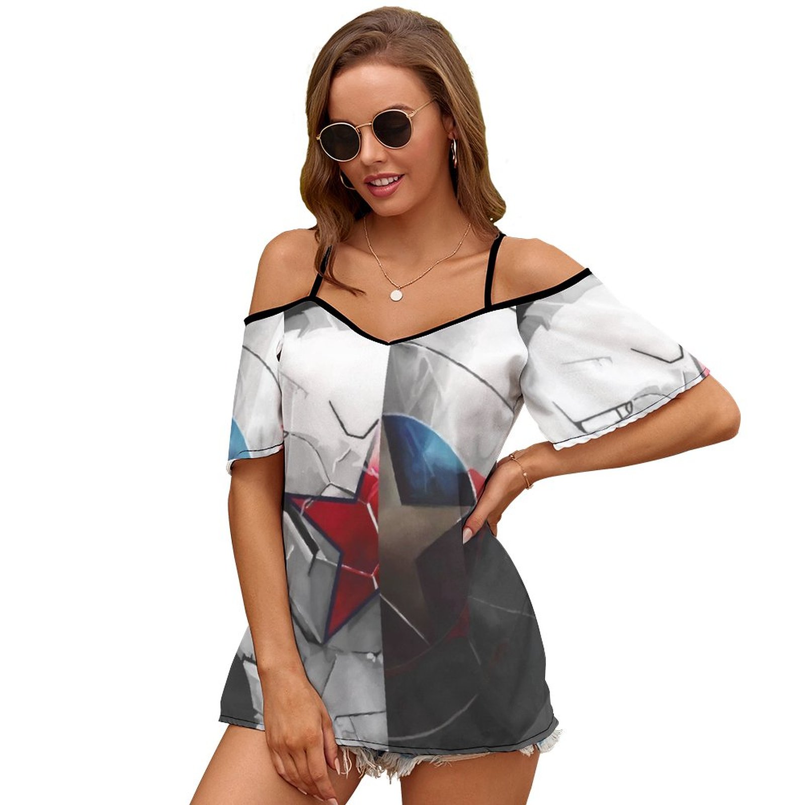 The Shield And The Soldier New Fashion Zip Off Shoulder Top Short ...