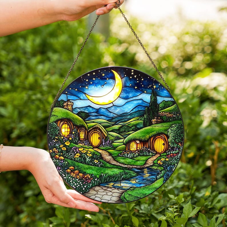 The Shire Hobbit Glass Suncatcher Ornament, Stained glass Movie 2D FLAT ...