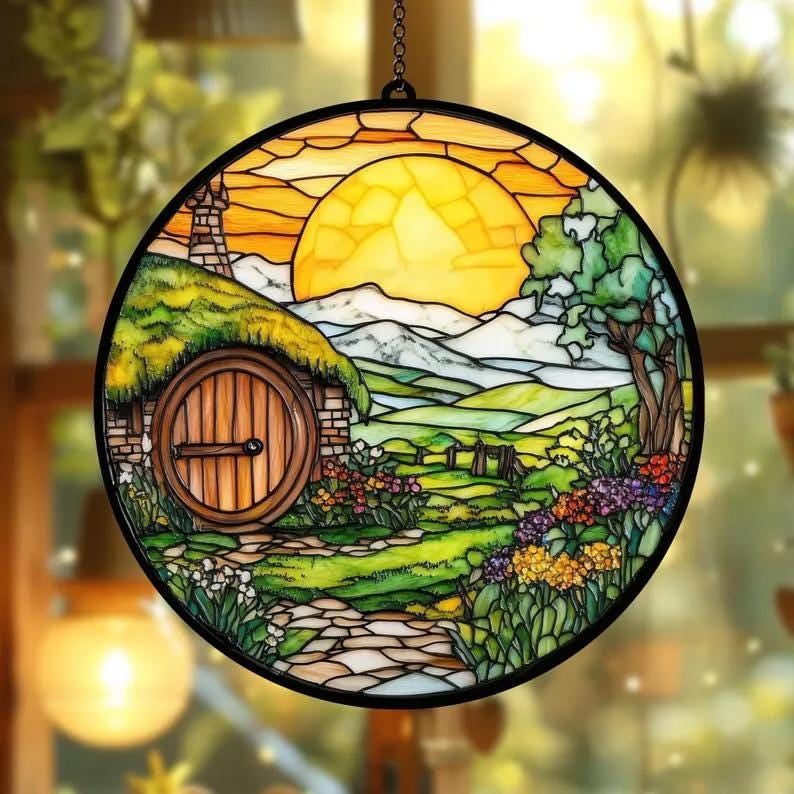 The Shire STAINED GLASS Suncatcher, Hobbit House Decor, Fantasy Stained ...