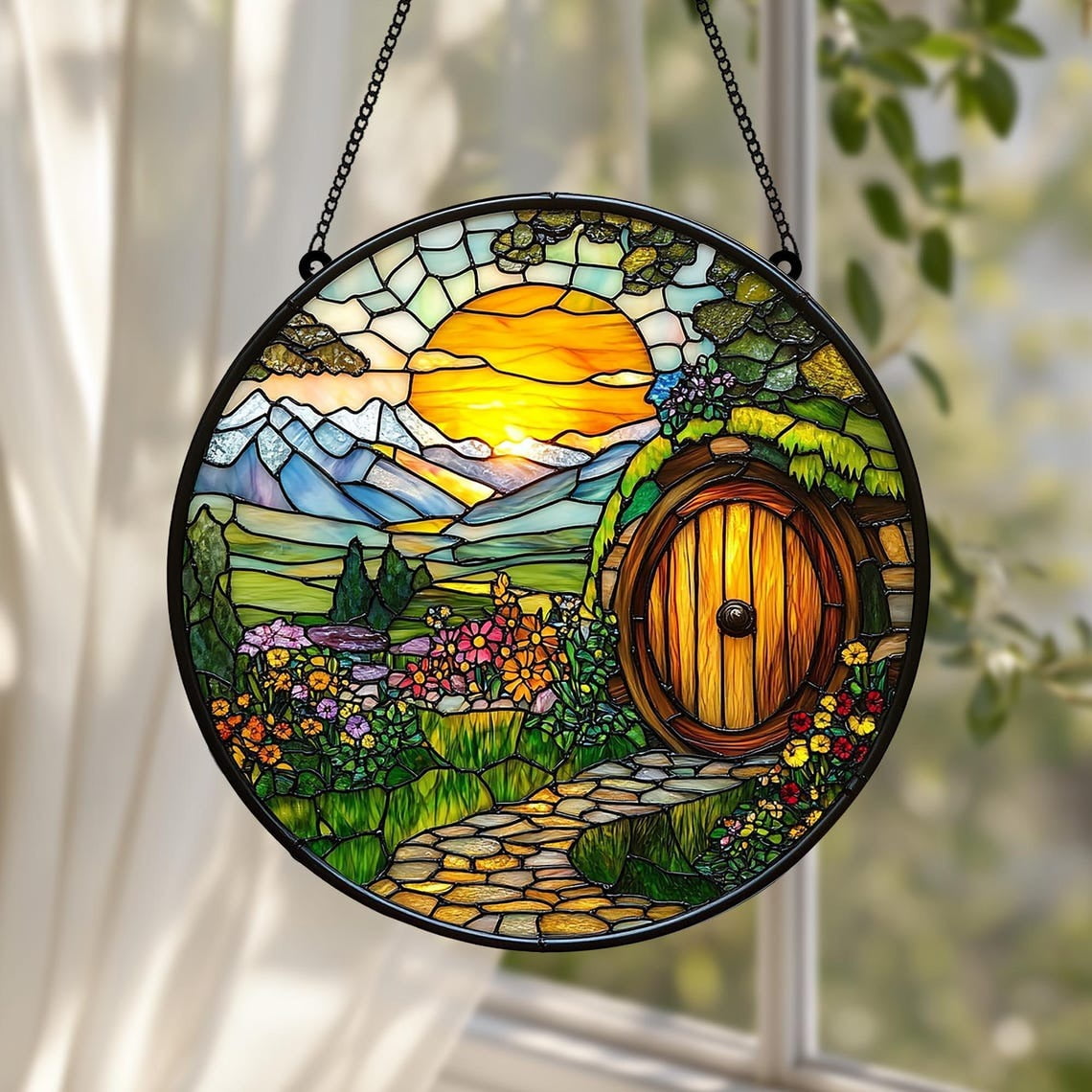 The Shire Stained Glass Suncatcher, Hobbit House Acrylic Decor, Fantasy ...
