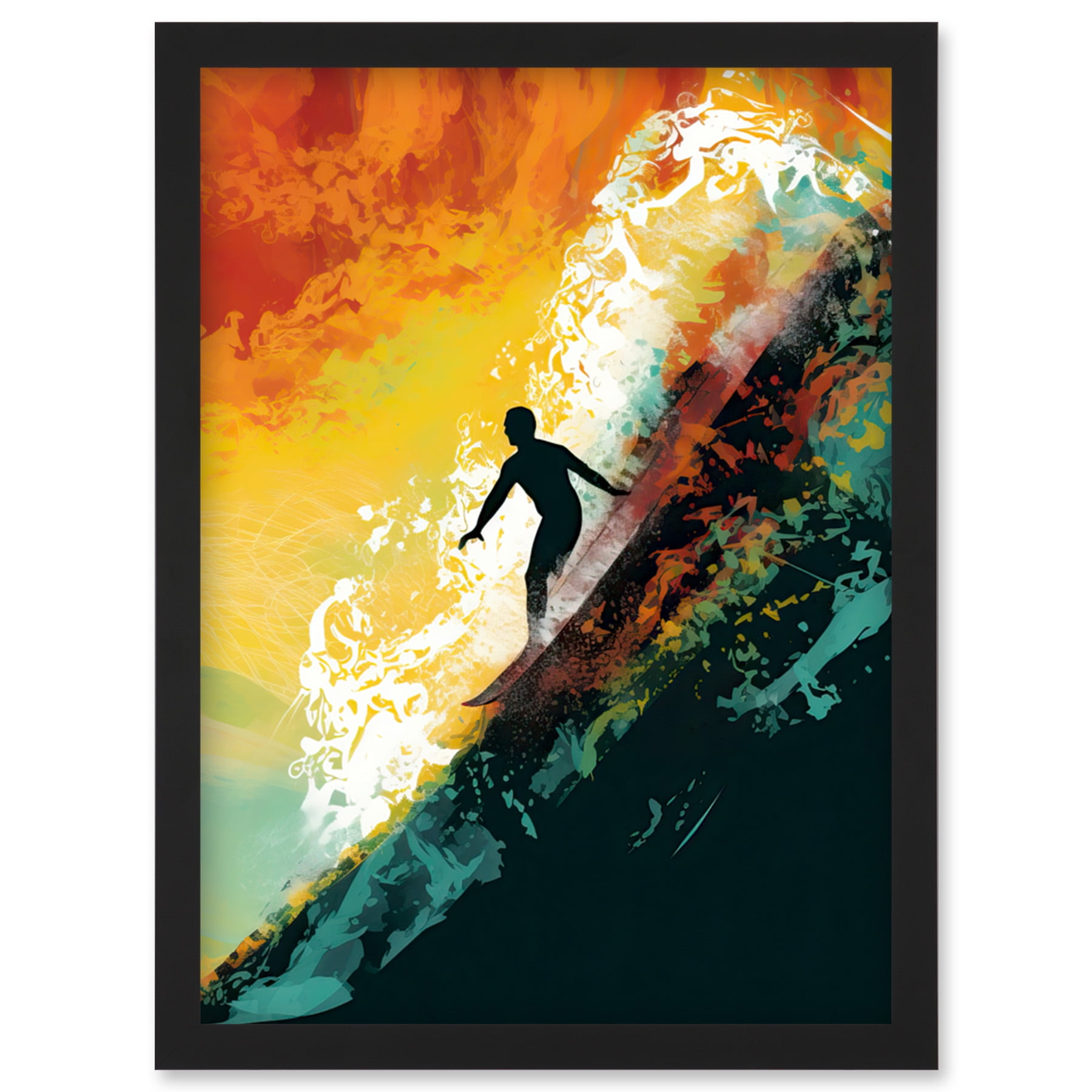 The Silhouette of a Surfer Riding a Big Wave Artwork Framed Wall Art ...