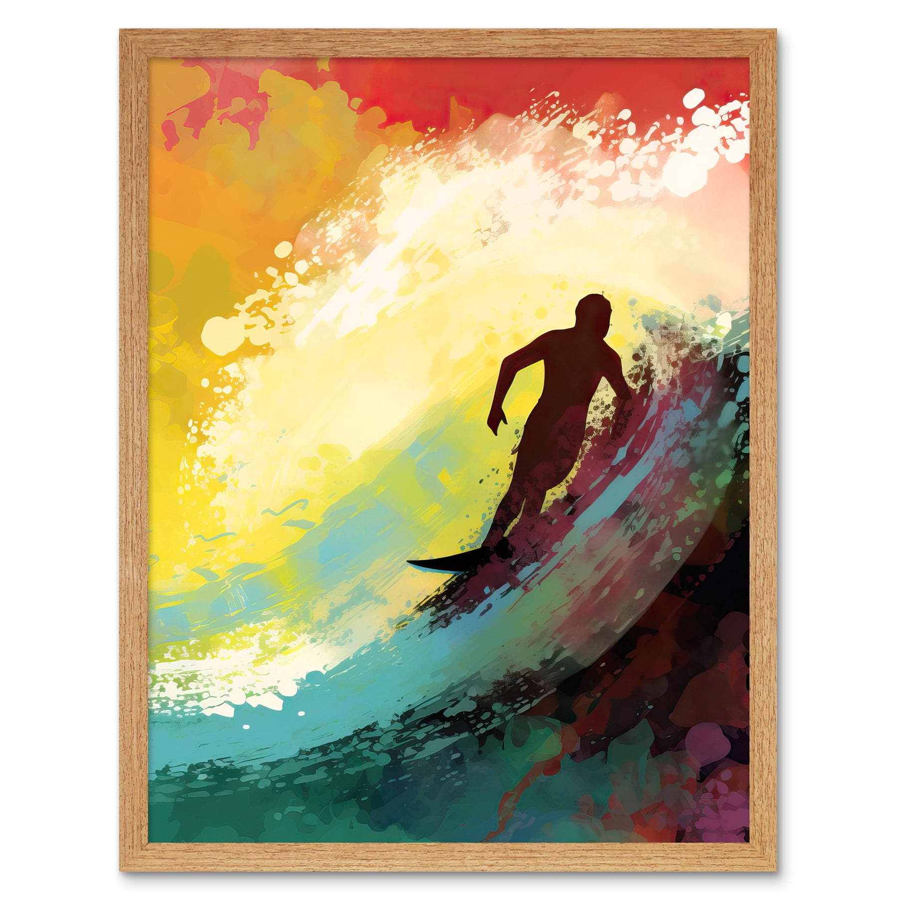The Silhouette of a Surfer Surfing on a Big Wave Art Print Framed ...
