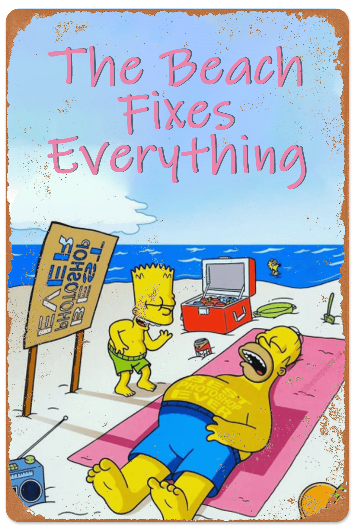 The Simpsons Are On Vacation Metal Plaque Poster The Beach Fixes ...