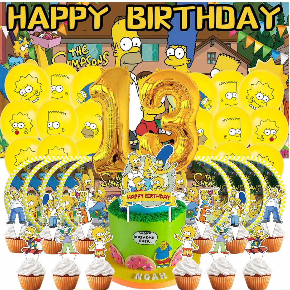 The Simpsons Balloons Party Supplies 13th Decor Tableware Birthday Cake ...