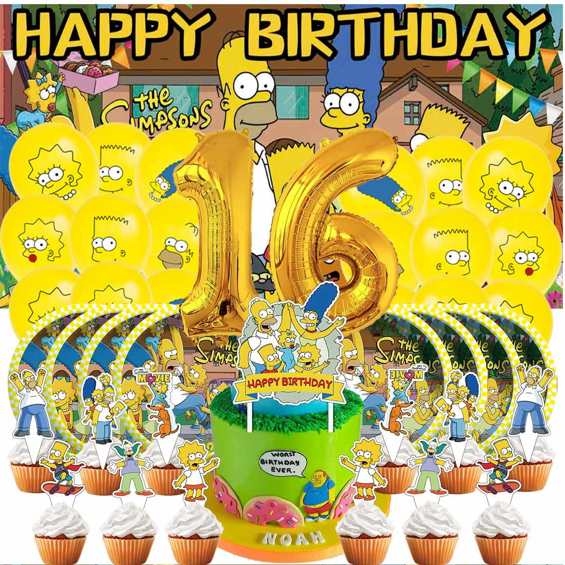 The Simpsons Balloons Party Supplies 16th Decor Tableware Birthday Cake ...
