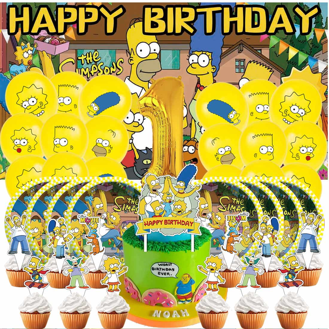 The Simpsons Balloons Party Supplies 1st Decor Tableware Birthday Cake ...