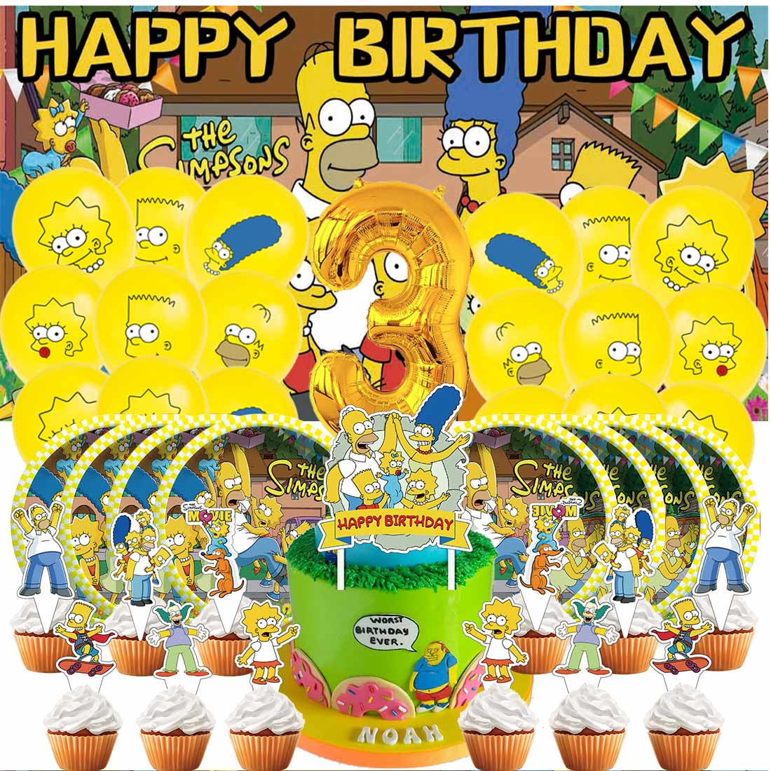 The Simpsons Balloons Party Supplies 3rd Decor Tableware Birthday Cake ...