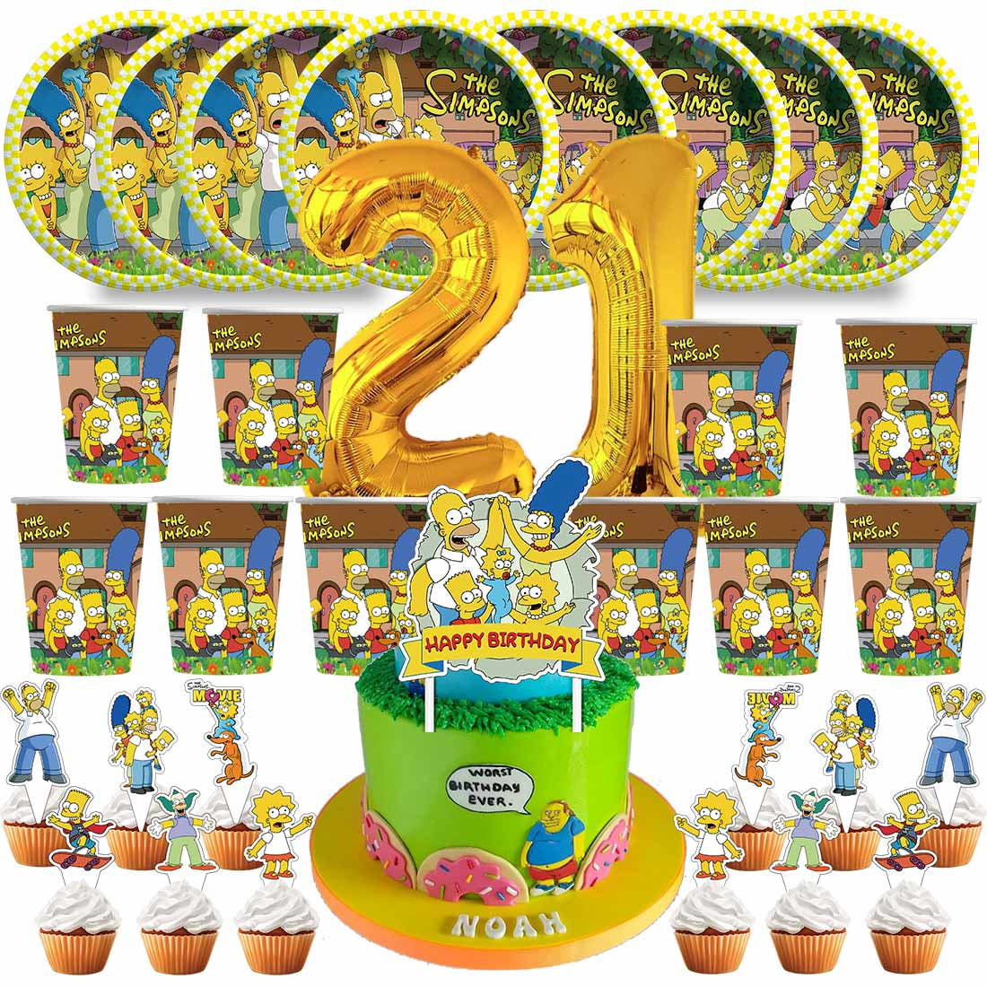 The Simpsons Birthday 21th Cups Party Supplies Plates Fans Decorations ...