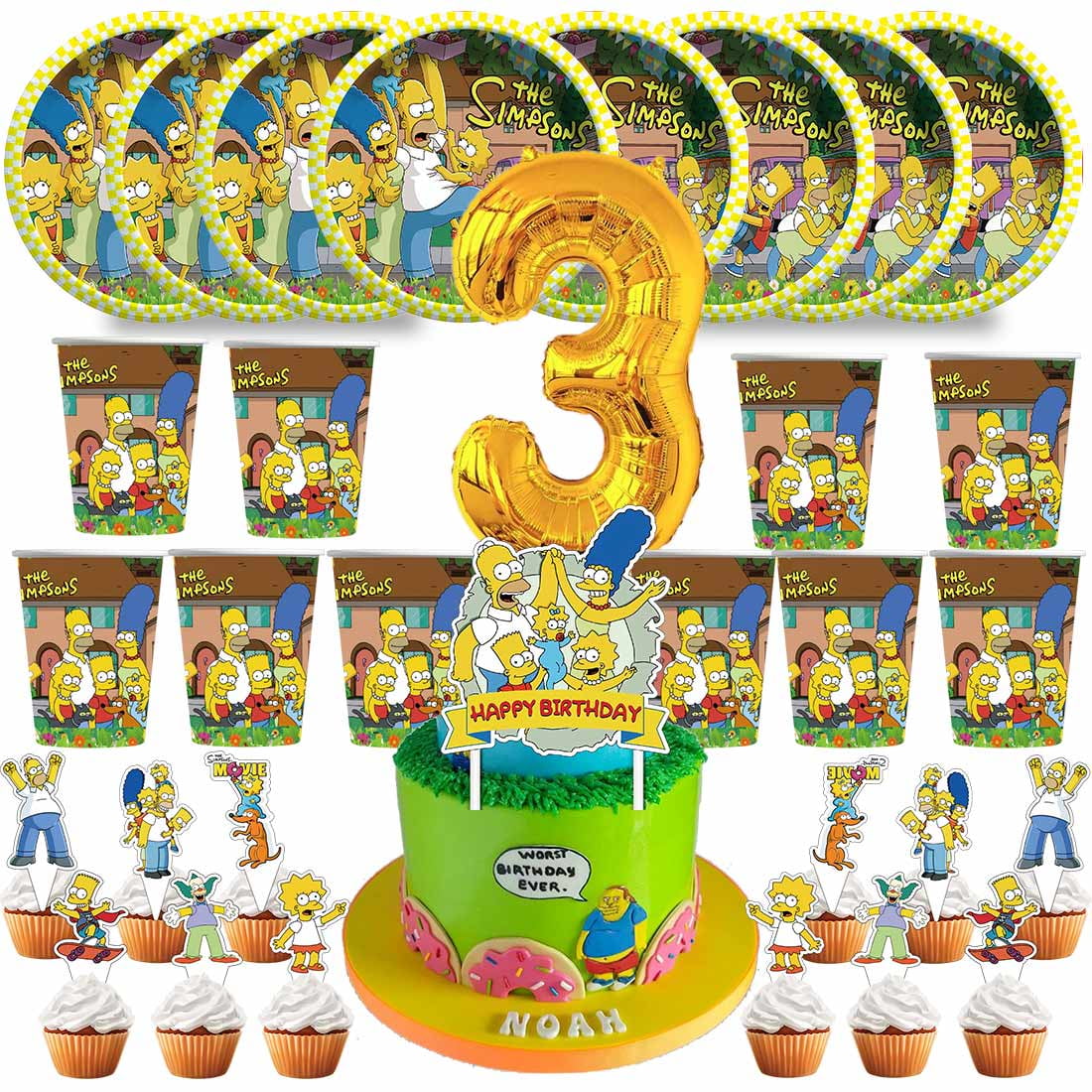 The Simpsons Birthday 3rd Cups Party Supplies Plates Fans Decorations ...