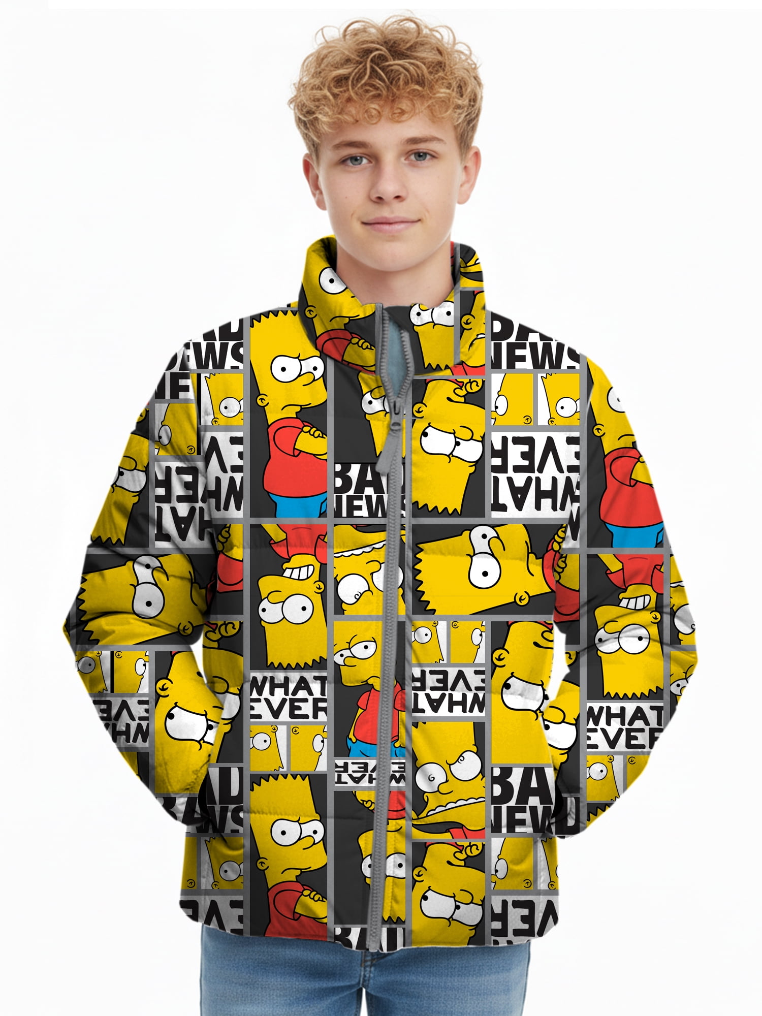 The Simpsons Boys Bart Graphic Zip-Up Puffer Jacket, Sizes 6-18 ...