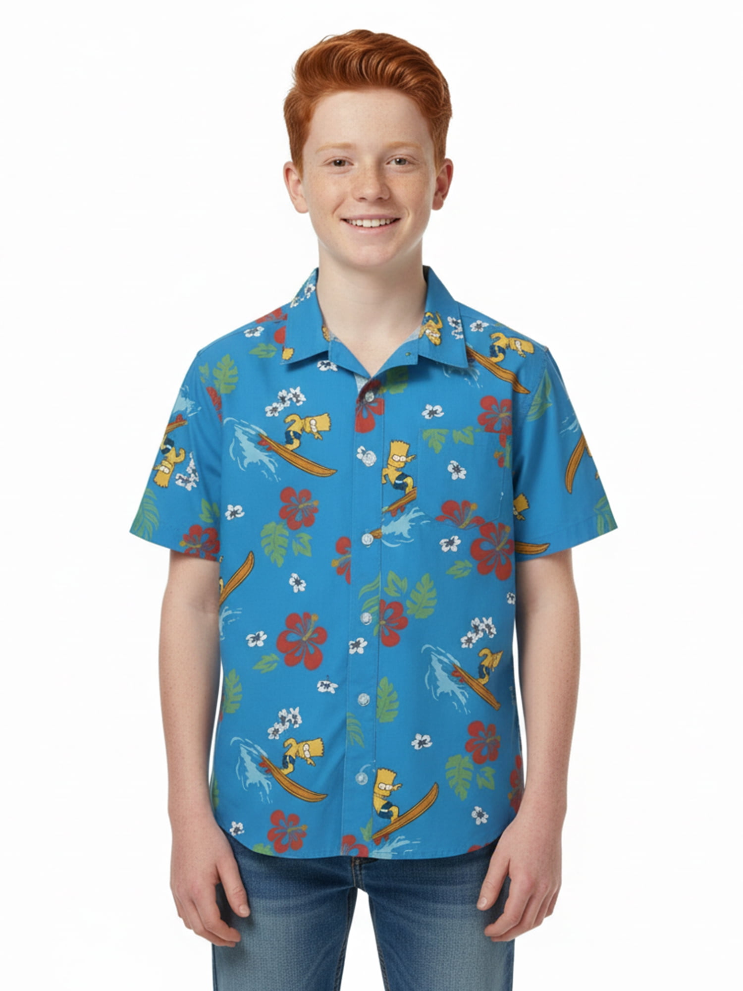 The Simpsons Boys Graphic Button Up Resort Shirt with Short Sleeves ...