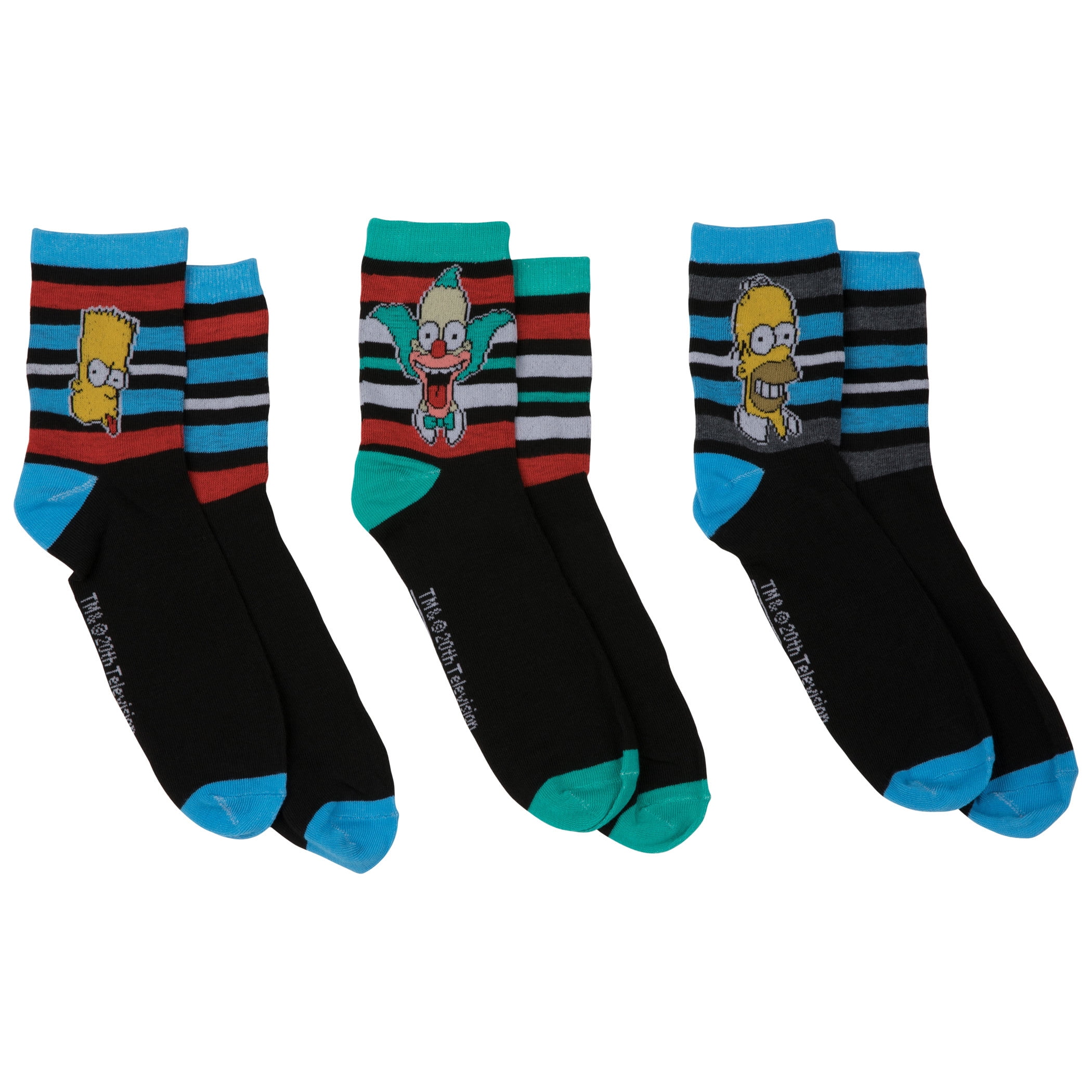 The Simpsons Characters Homer, Bart & Krusty Men's Striped Crew Socks 3 ...