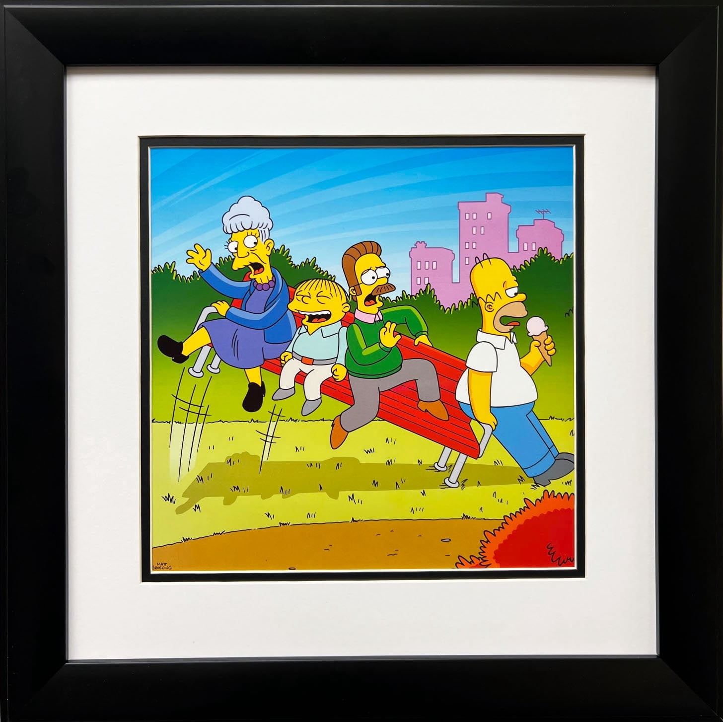 The Simpsons "Homer Eating Ice Cream in the Park" CUSTOM FRAMED ART ...
