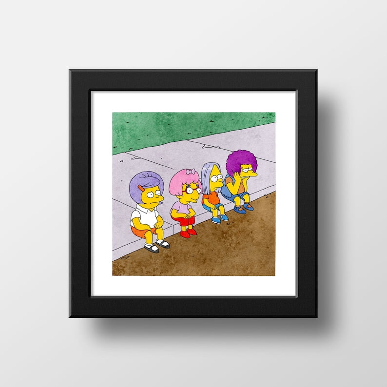 The Simpsons Illustration Showing Bart Sitting with Friends Along a ...