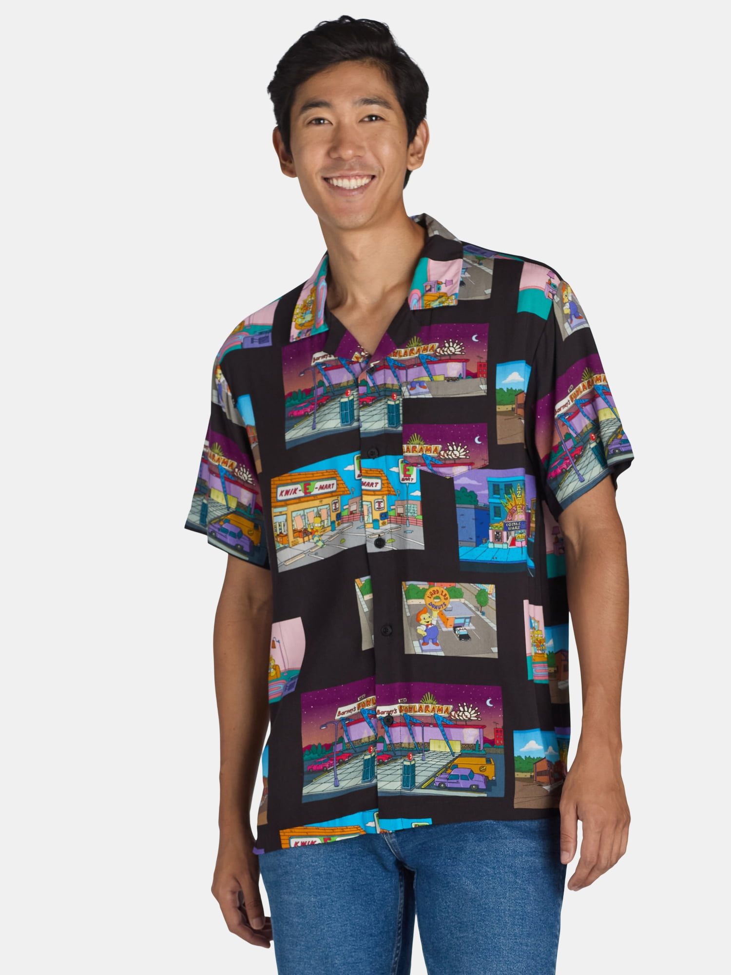 The Simpsons Men's All Over Print Graphic Shirt, Camp Simpson, Sizes S ...