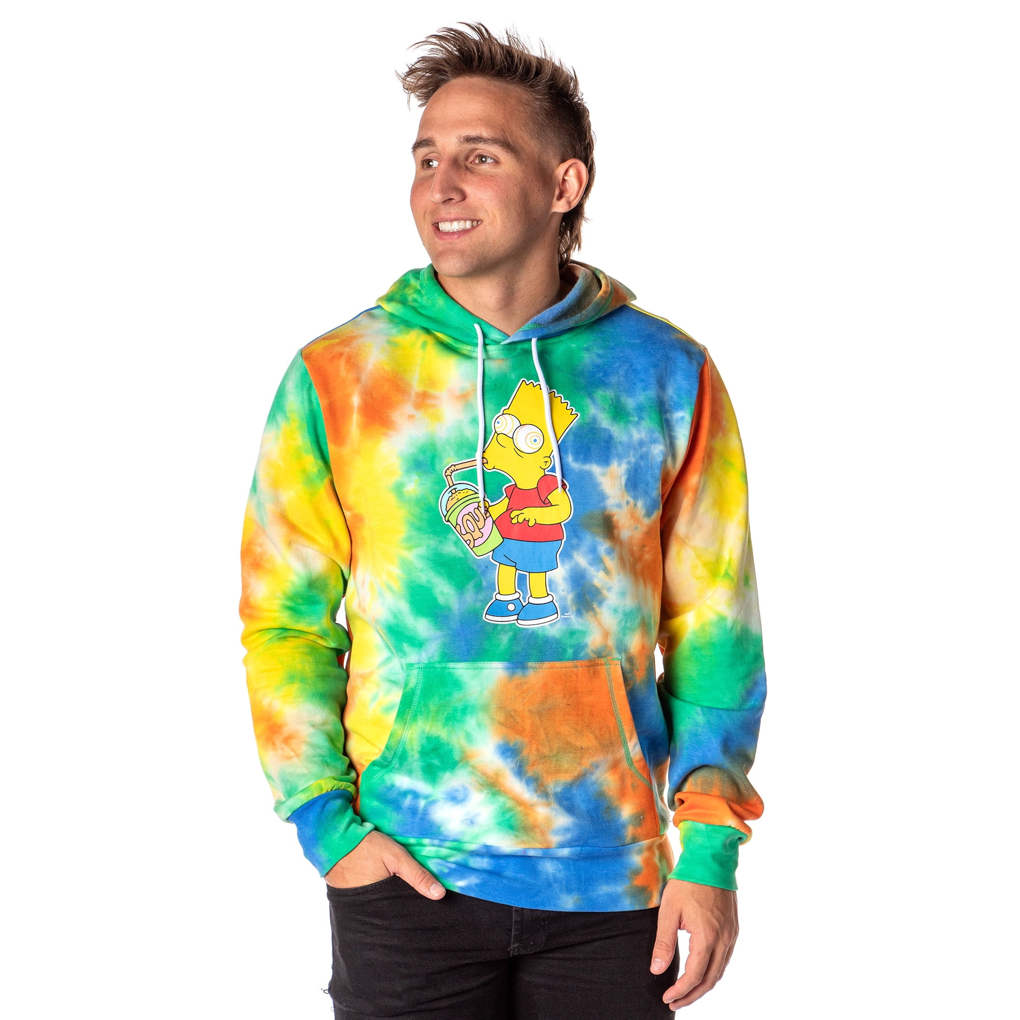 The Simpsons Men's Bart Squishee Brain Freeze Tie Dye Pullover Hoodie ...