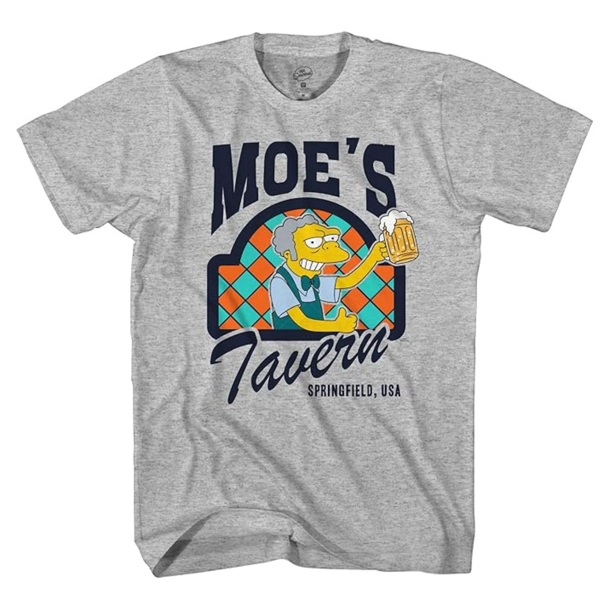 The Simpsons Men's Shirt, Graphic Print Moe’s Tavern T-shirt Grey ...