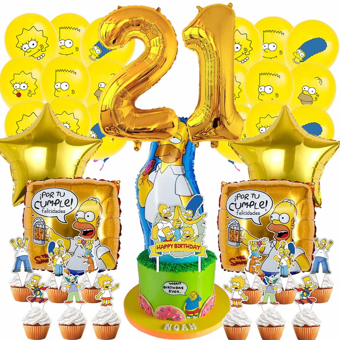 The Simpsons Party Supplies 21th Decor Kit Balloons Birthday Cake ...