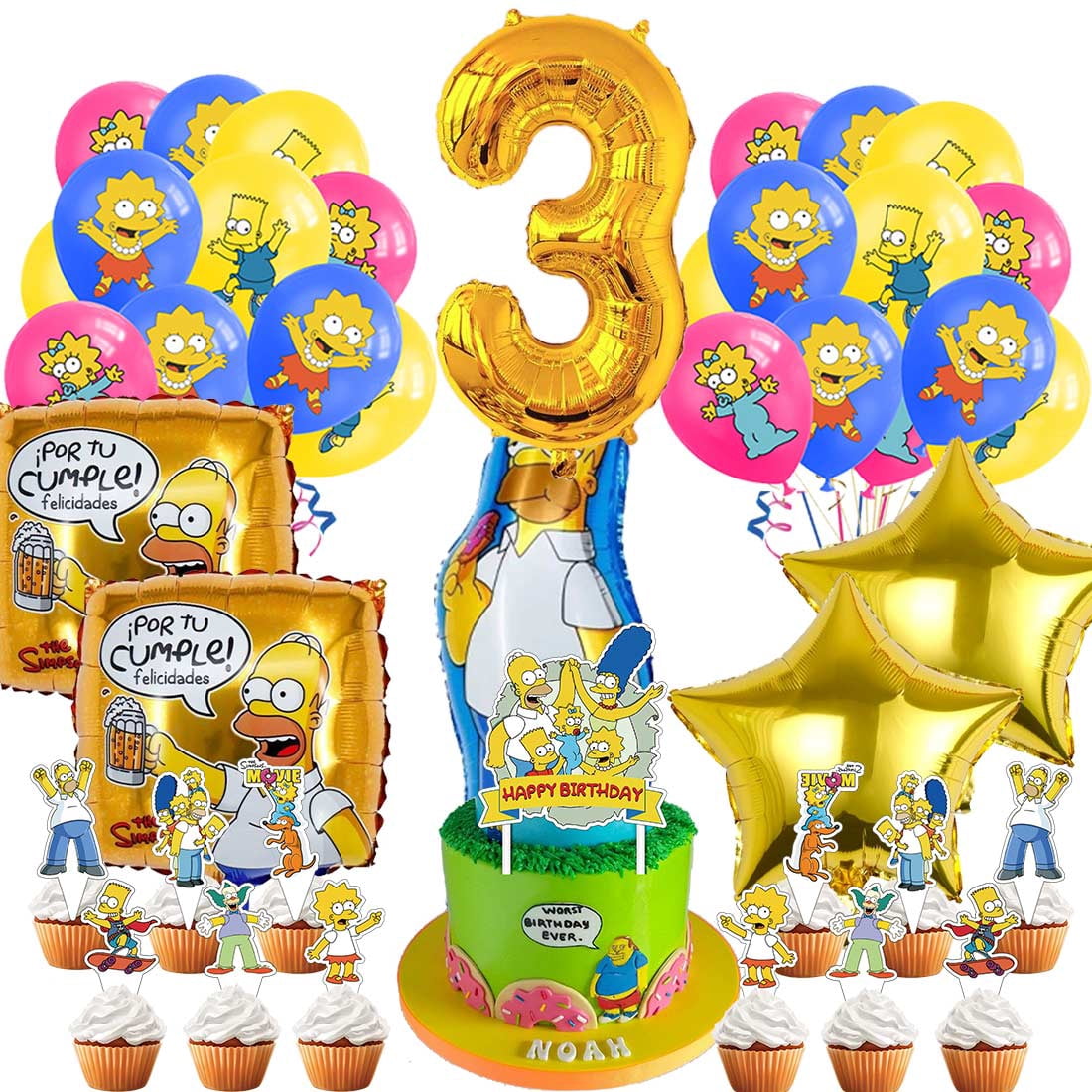 The Simpsons Party Supplies 3rd Decor Kit Balloons Birthday Cake Topper ...