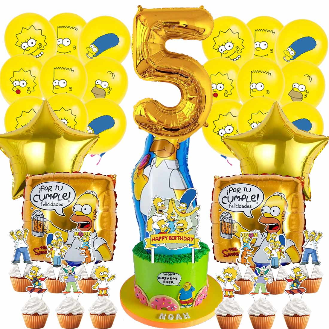 The Simpsons Party Supplies 5th Decor Kit Balloons Birthday Cake Topper ...