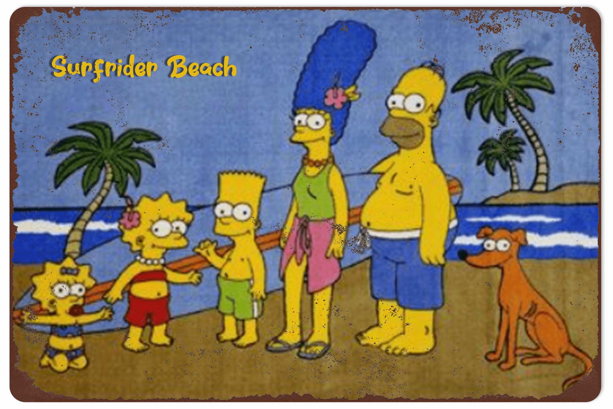 The Simpsons Surfing Tin Sign Surfrider Beach Vintage Metal Poster ...