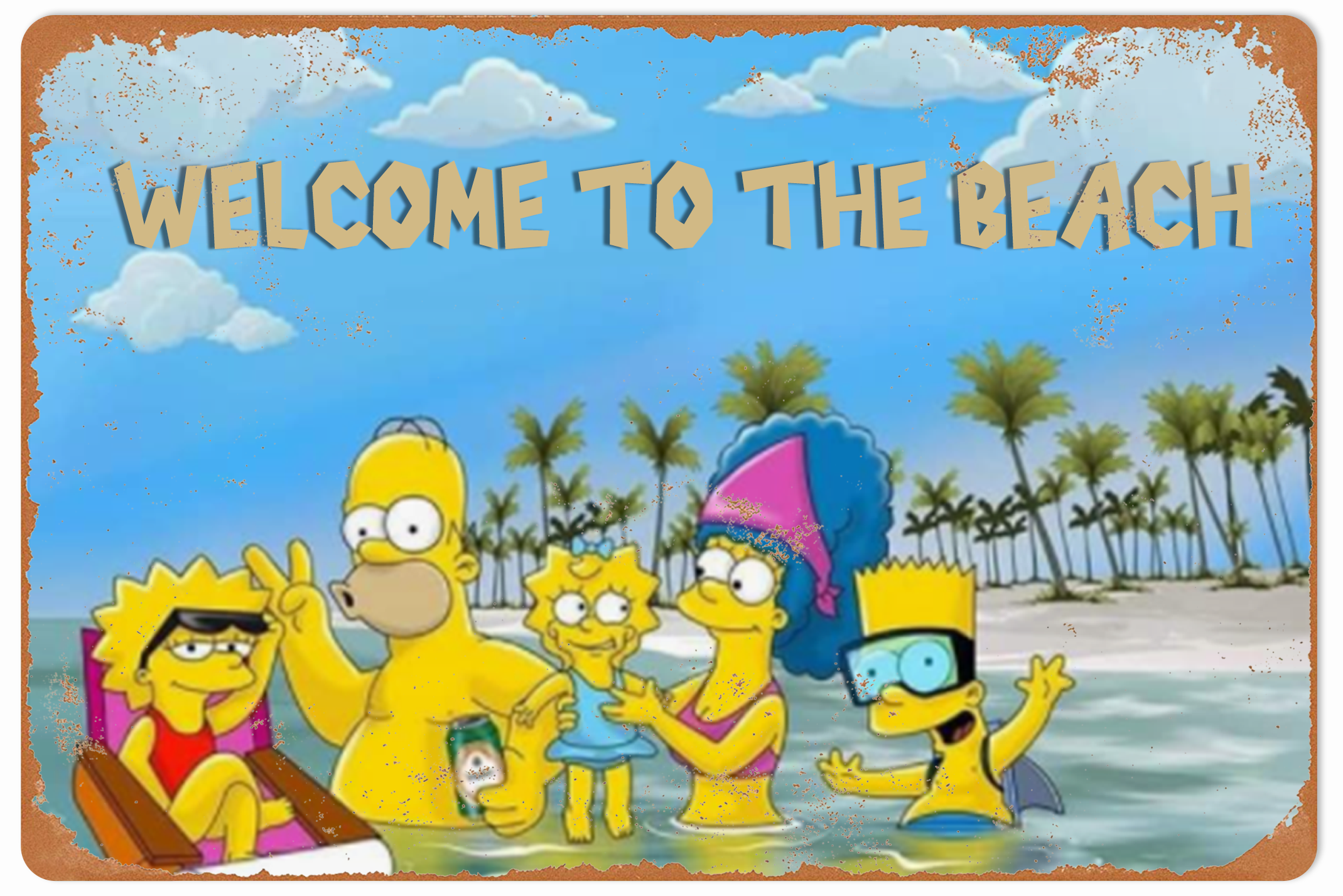 The Simpsons Swimming Metal Tin Sign Welcome To The Beach Poster ...