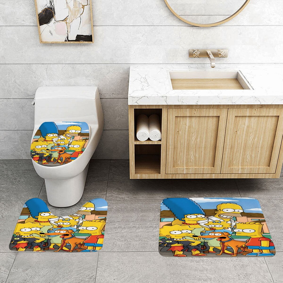 The Simpsons floor mat and toilet set is durable, machine washable, and ...