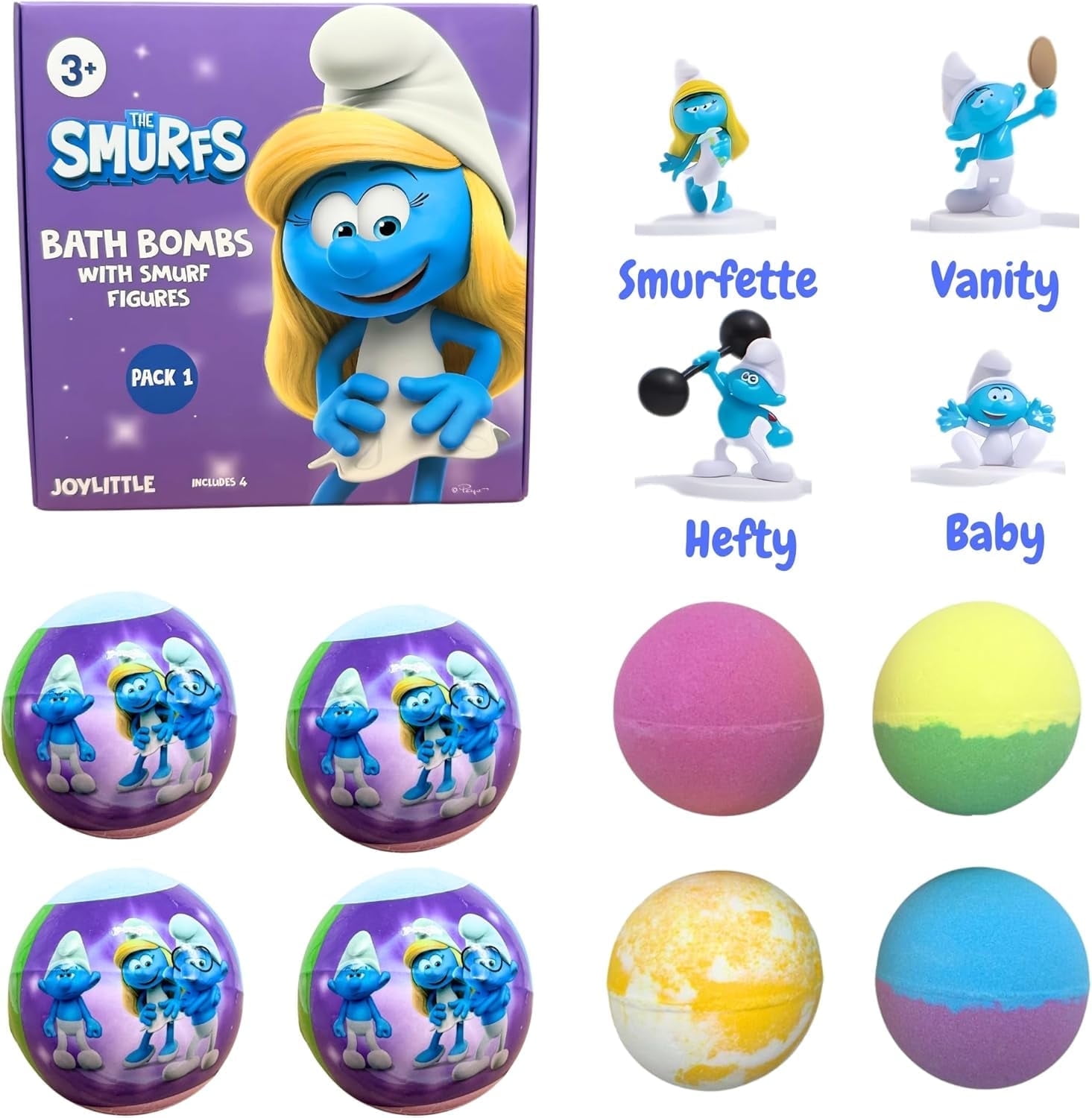 The Smurfs Bath Bombs with Action Figures-Smurfette, Baby Smurf, Hefty ...