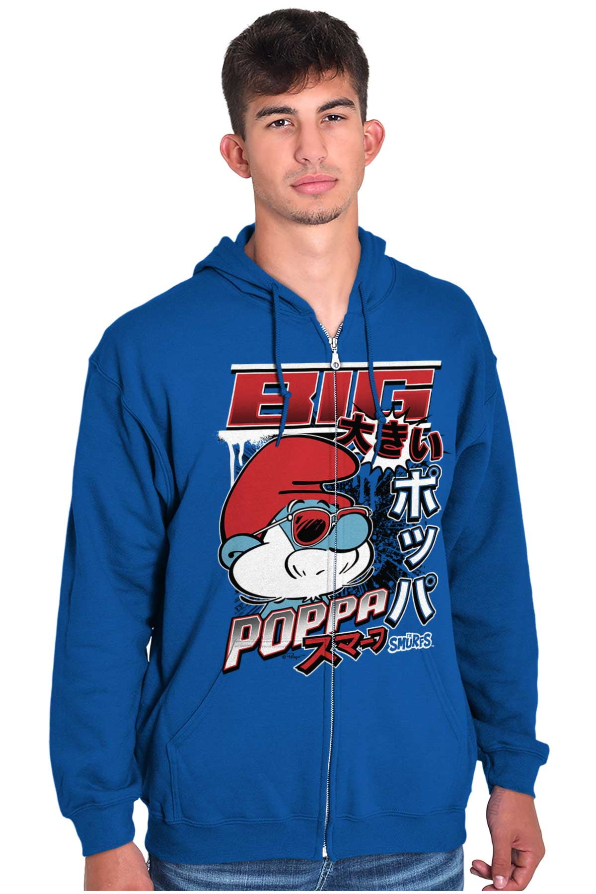 The Smurfs Cool Kanji Big Poppa Zip Hoodie Sweatshirt Men Brisco Brands ...