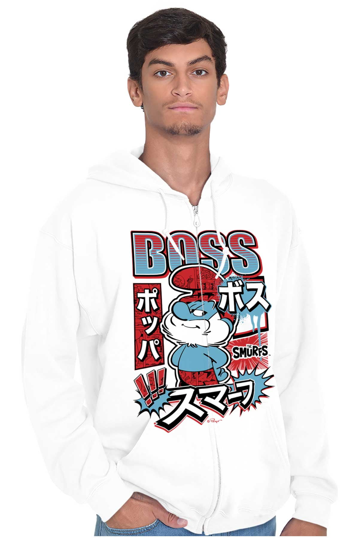 The Smurfs Cool Kanji Boss Papa Zip Hoodie Sweatshirt Men Brisco Brands ...