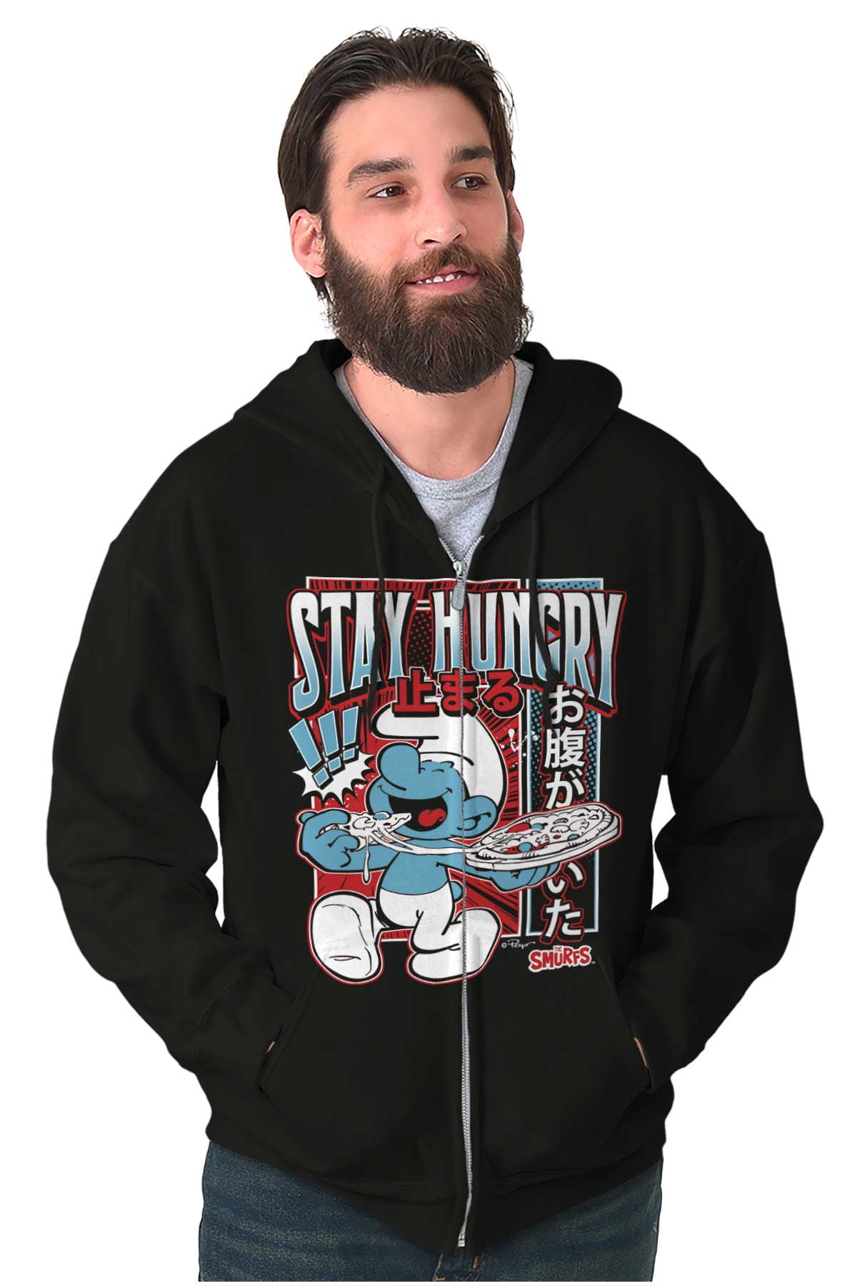 The Smurfs Cool Kanji Stay Hungry Unisex Plus Size Zip Hoodie Brisco ...