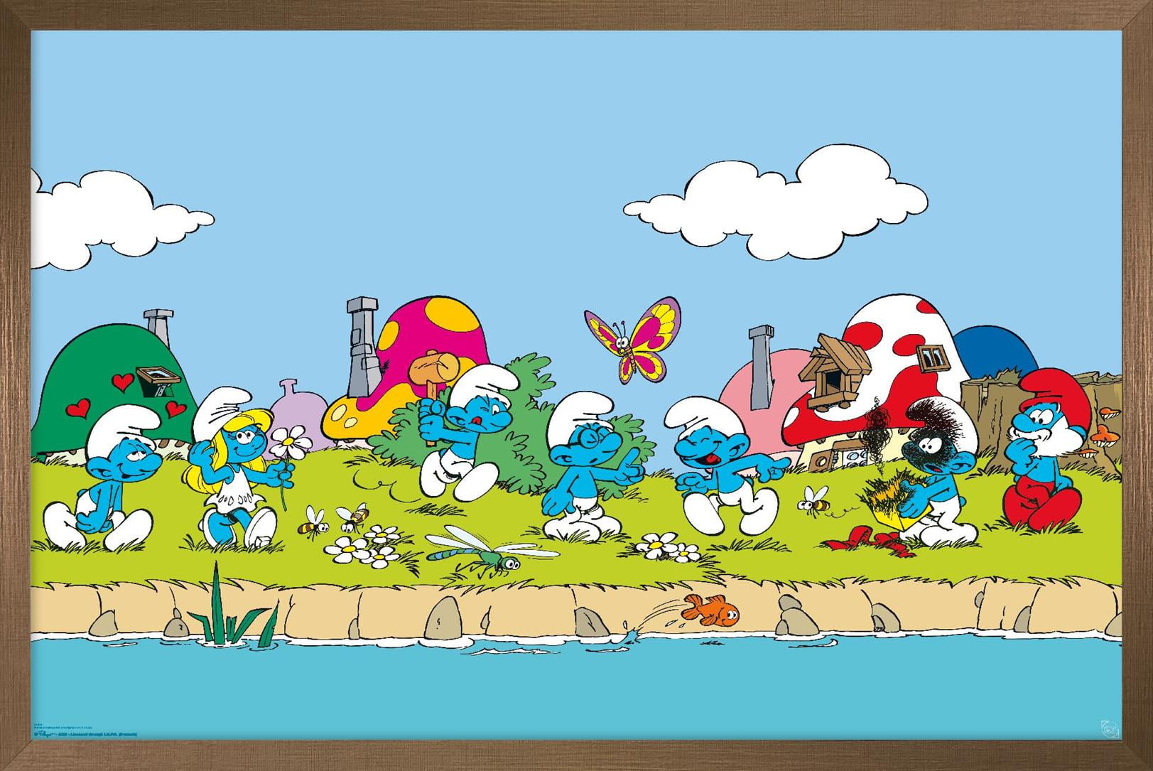 The Smurfs - Group Wall Poster, 14.725" x 22.375" Framed - Walmart.com