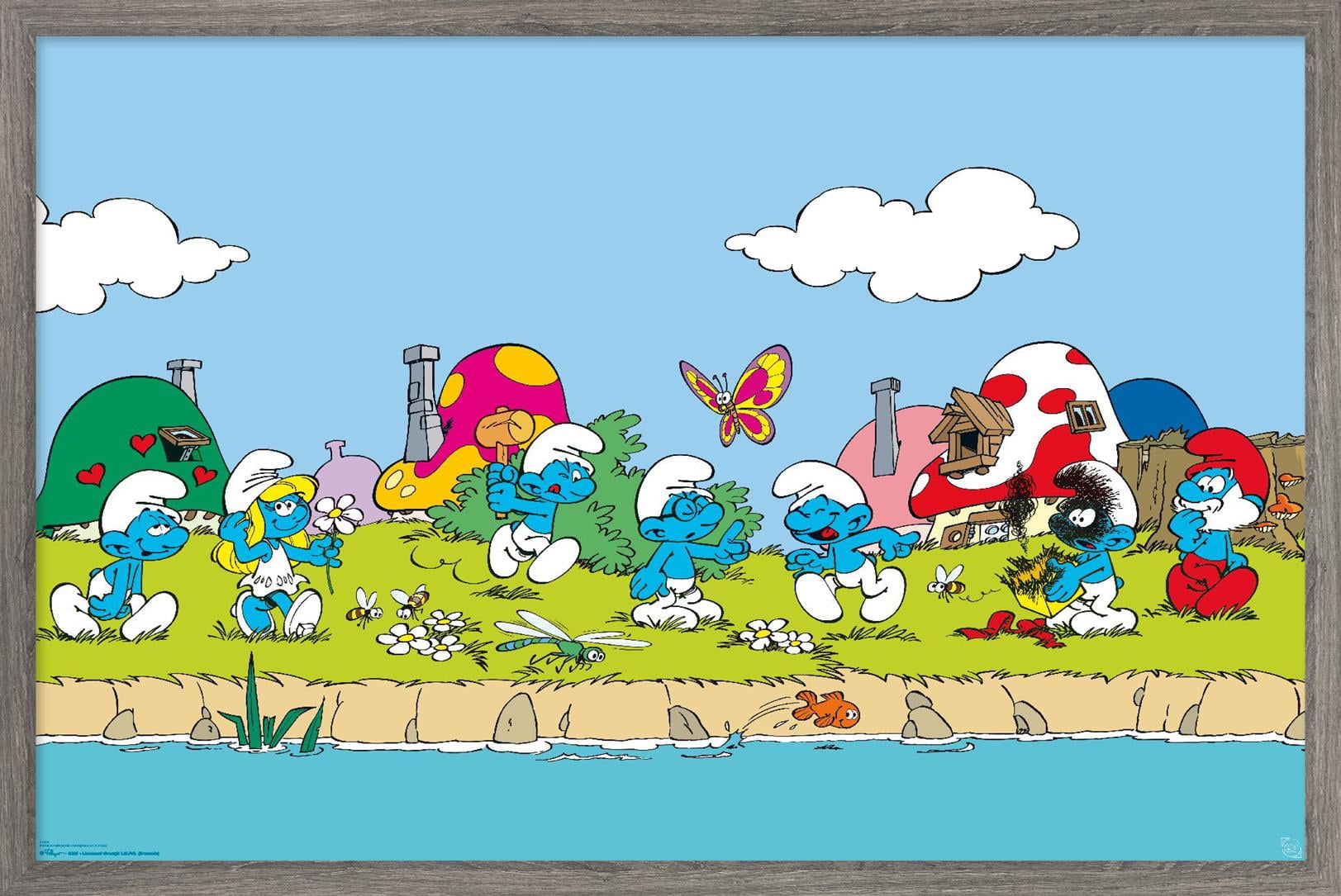 The Smurfs - Group Wall Poster, 14.725" x 22.375" Framed - Walmart.com