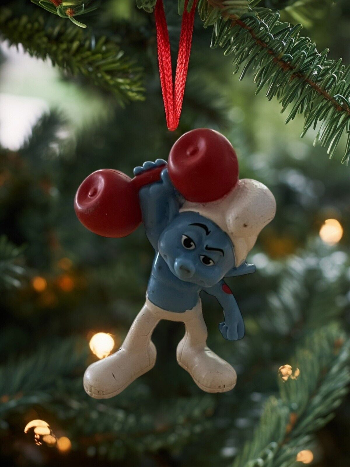 The Smurfs Hefty Lifting 3" PVC Figure Ornament Figurine Holiday Charm ...
