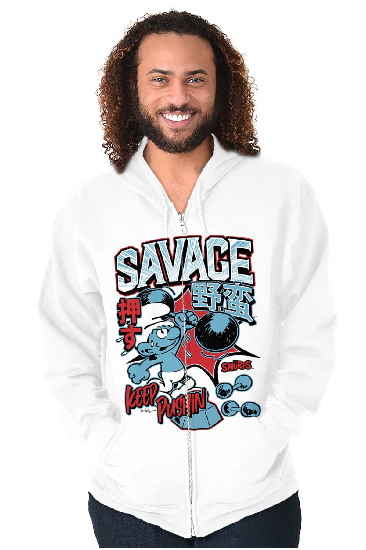 The Smurfs Kanji Keep Pushin Savage Men Big & Tall Zip Hoodie Brisco Brands 2X - Walmart.com